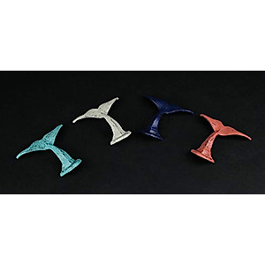 Set of 4 Cast Iron Whale Tail Wall Hooks Nautical Decorative Towel or Coat Hanging Beach House Coastal Accent Decor
