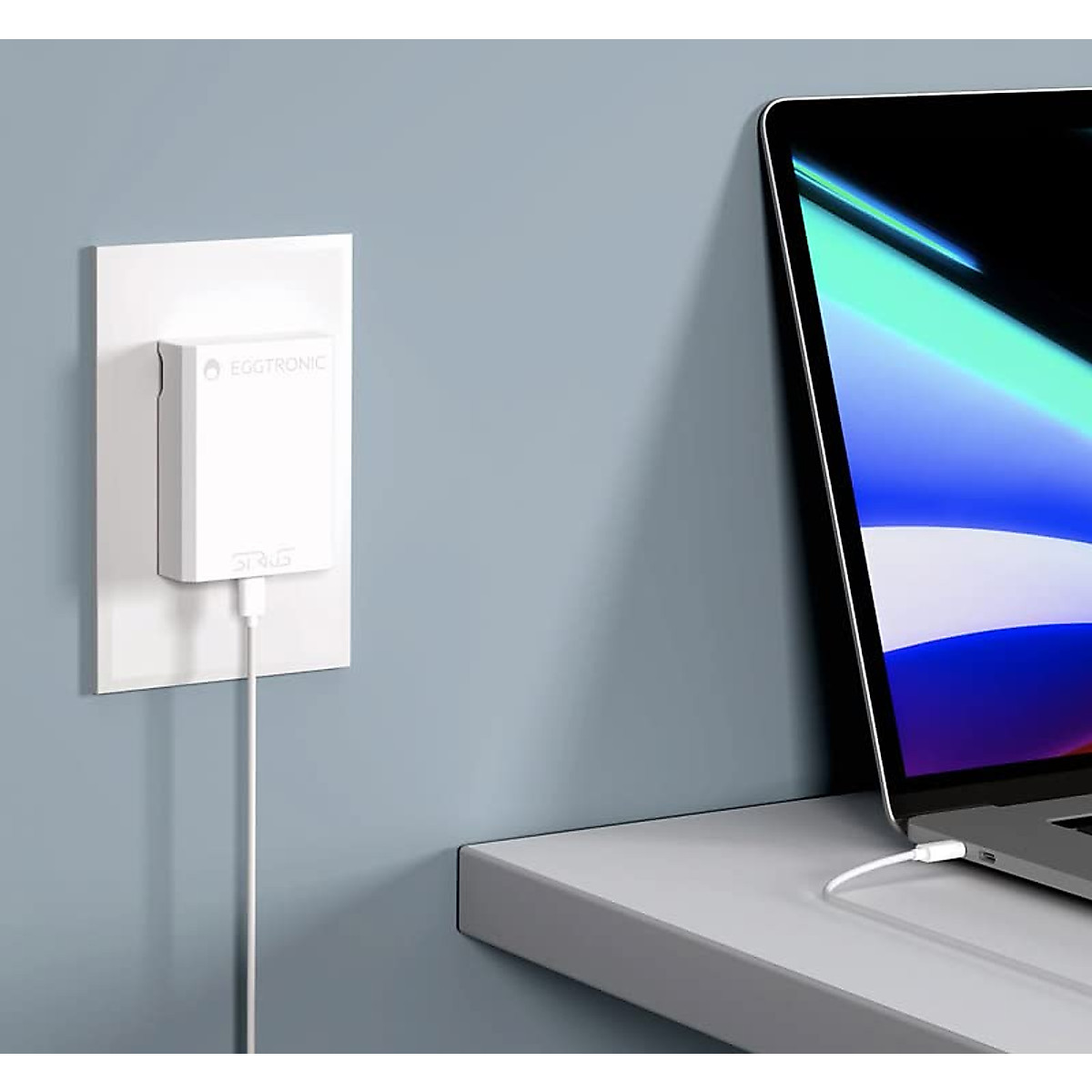 Eggtronic PAWH65 Sirius Compact Portable AC 65 Watt Universal Smart Electronic Device USB Adapter Wall Charger, White