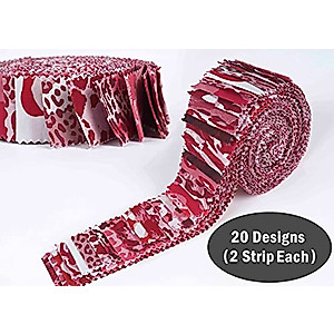 Soimoi 40Pcs Floral Artistic Print Precut Fabrics Strips Roll Up 1.5x42inches Cotton Jelly Rolls for Quilting - Red