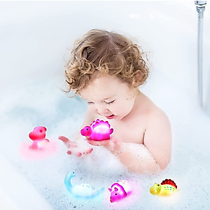 Dinosaur Bath Toys Light-Up Cibolar 6 Packs Floating Bath Toys Set for Baby Toddlers Kids in Birthday Easter Christmas Shower Pool Bath Toys Boys Girls Children Preschool Bathtub Bathroom