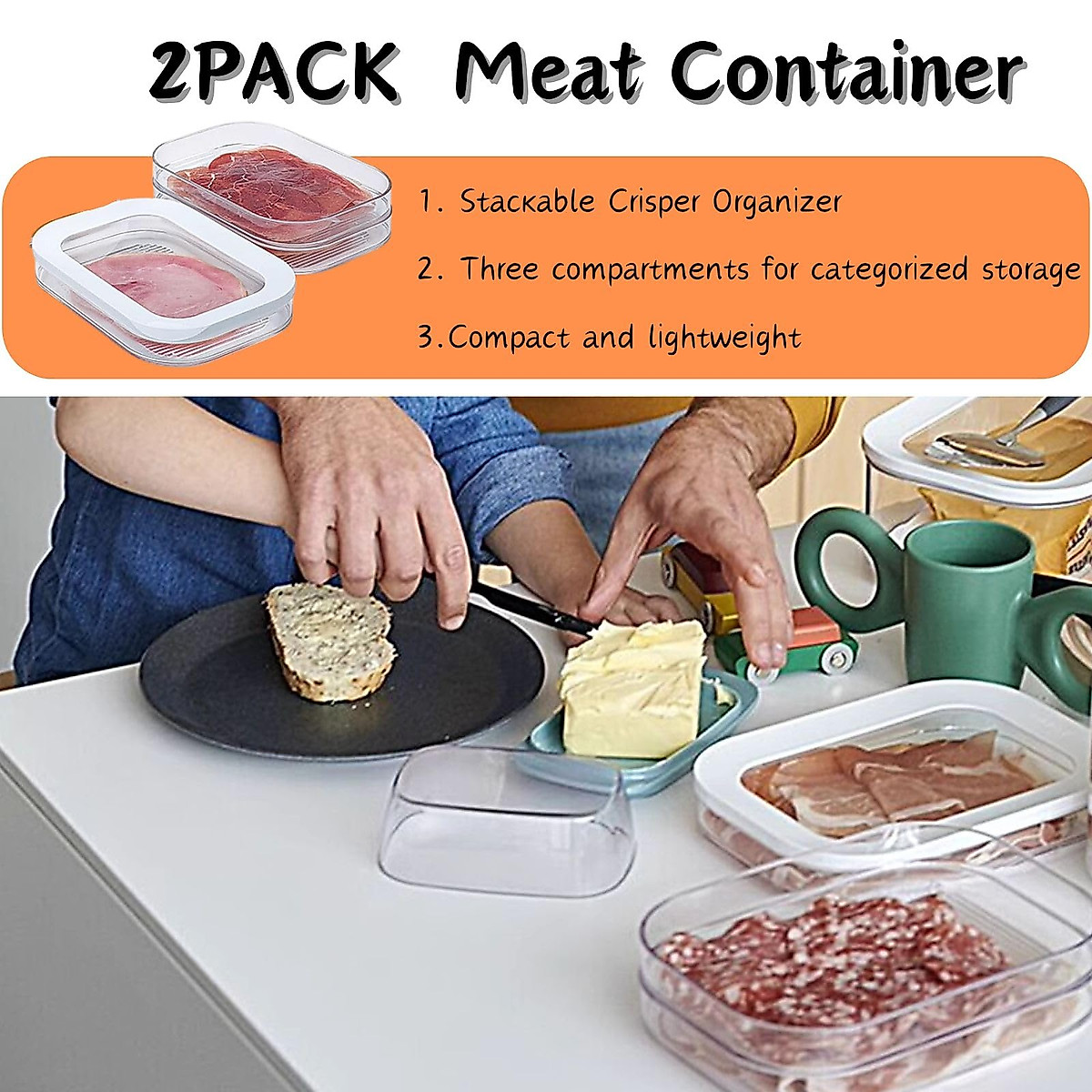 6Pcs Deli Meat Container for Fridge,Lunch Meat Container for Refrigerator with Food Serving Tongs Stackable Bacon Holder Cheese Keeper Turkey Deli Meat with Lid for Refrigerator