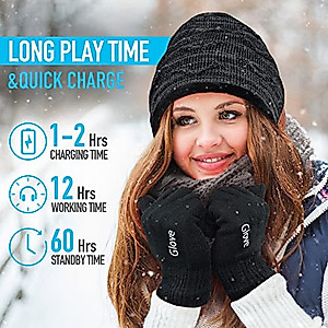 HIGHEVER Bluetooth Beanie Hat Stocking Stuffers for Men Women V5.0 Wireless Musical Bluetooth Cap Beanie with Speaker for Outdoor Winter Sport Tech Birthday Mens Gifts for Him/Teens/Boys/Girls Black
