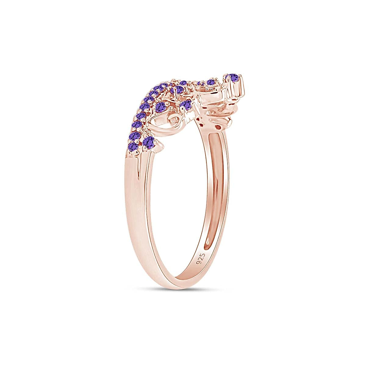 AFFY Round Cut Simulated Amethyst Princess Crown Ring in 14k Rose Gold Over Sterling Silver