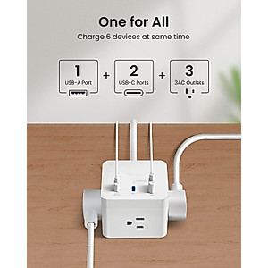 GONEO Power Strip with USB C Ports - 30W High-Speed Charging Station with 3 Outlets, 2 USB C Ports for iPhone 14/13 Series, 5 ft Extension Cord, Travel Home Office Cruise Essential