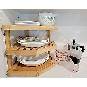 Bam & Boo - Natural Bamboo 3-Tiers Corner Shelf Organizer - Storage Rack for Kitchen Countertop, Cabinet & Pantry