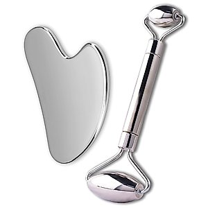 sanforce Gua Sha Facial Tools Stainless Steel Face Roller and Gua Sha Set for Puffiness and Skin Care Routine,Lymphatic Drainage, Facial Tension