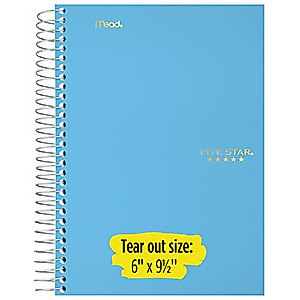 Five Star Spiral Notebook, 5 Subject, College Ruled Paper, 9-1/2" x 6", Blue (73659)