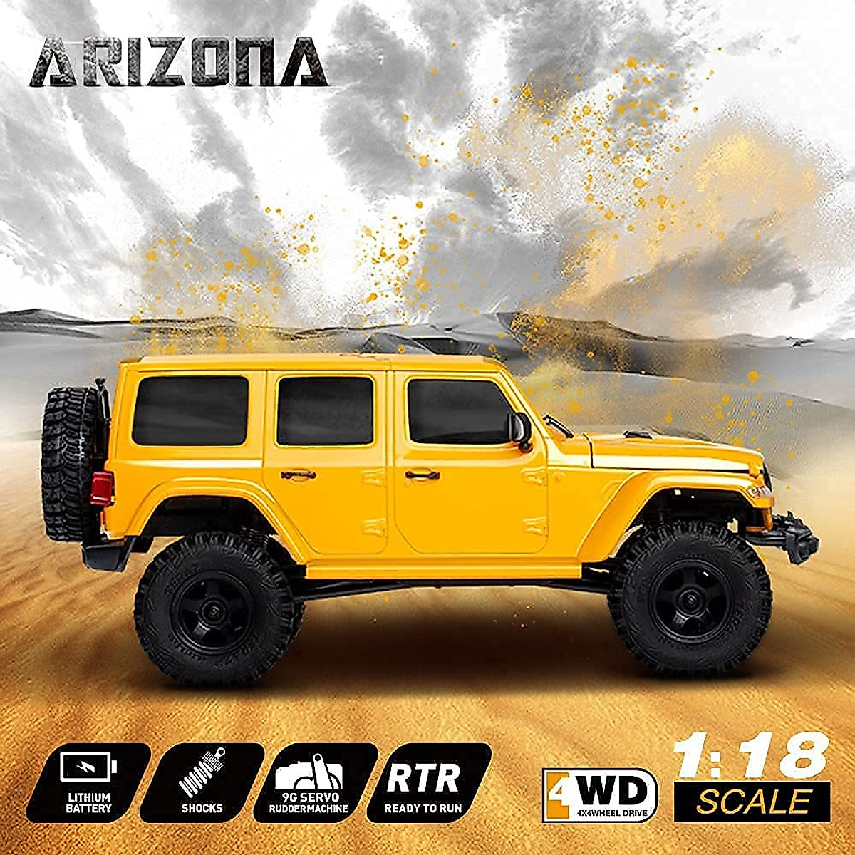 EAZYRC Patriot 1/18 2.4Ghz Crawler RC Car, All Terrain Hobby 4WD Off Road Truck Vehicle Models RTR for Boys Kids - Batteries x2