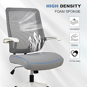 Home Office Desk Chair with Flip Up Armrest, Lumbar Support, Soft Sponge Seat, Breathable Mesh Mid Back Computer Chair, Swivel Task Chair, 300LBS Weight Capacity, Grey