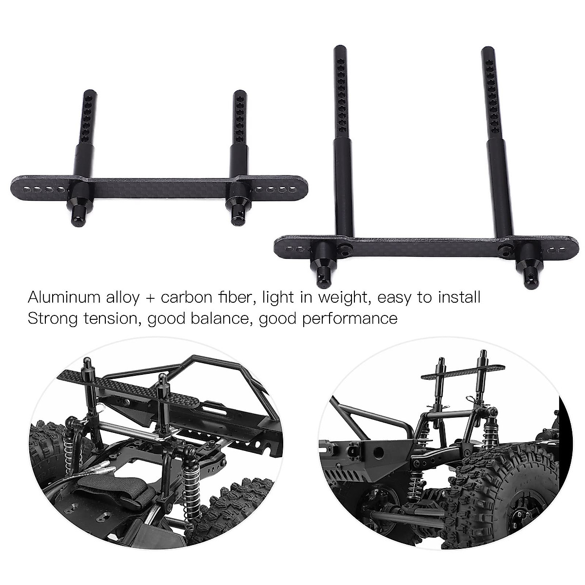 RC Car Body Post Mounts, Carbon Fiber + Aluminum Alloy RC Car Front and Rear Shell Column Kit Compatible for AXIAL SCX10 90046 90047