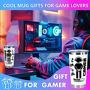 Icesip 20oz Gamer Tumbler - Stainless Steel Gaming Mug with Straw & Brush - Cool Game Controller Design - Birthday Gift for Men, Boys, Gamers