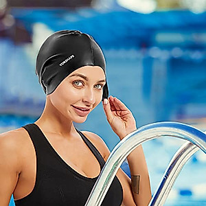 Vorshape Extra Large Swim Cap for Braids and Dreadlocks - Swimming Cap for Women Long Hair Adult Swim Cap for Long Thick Curly Hair Keep Your Hair Dry (Black)