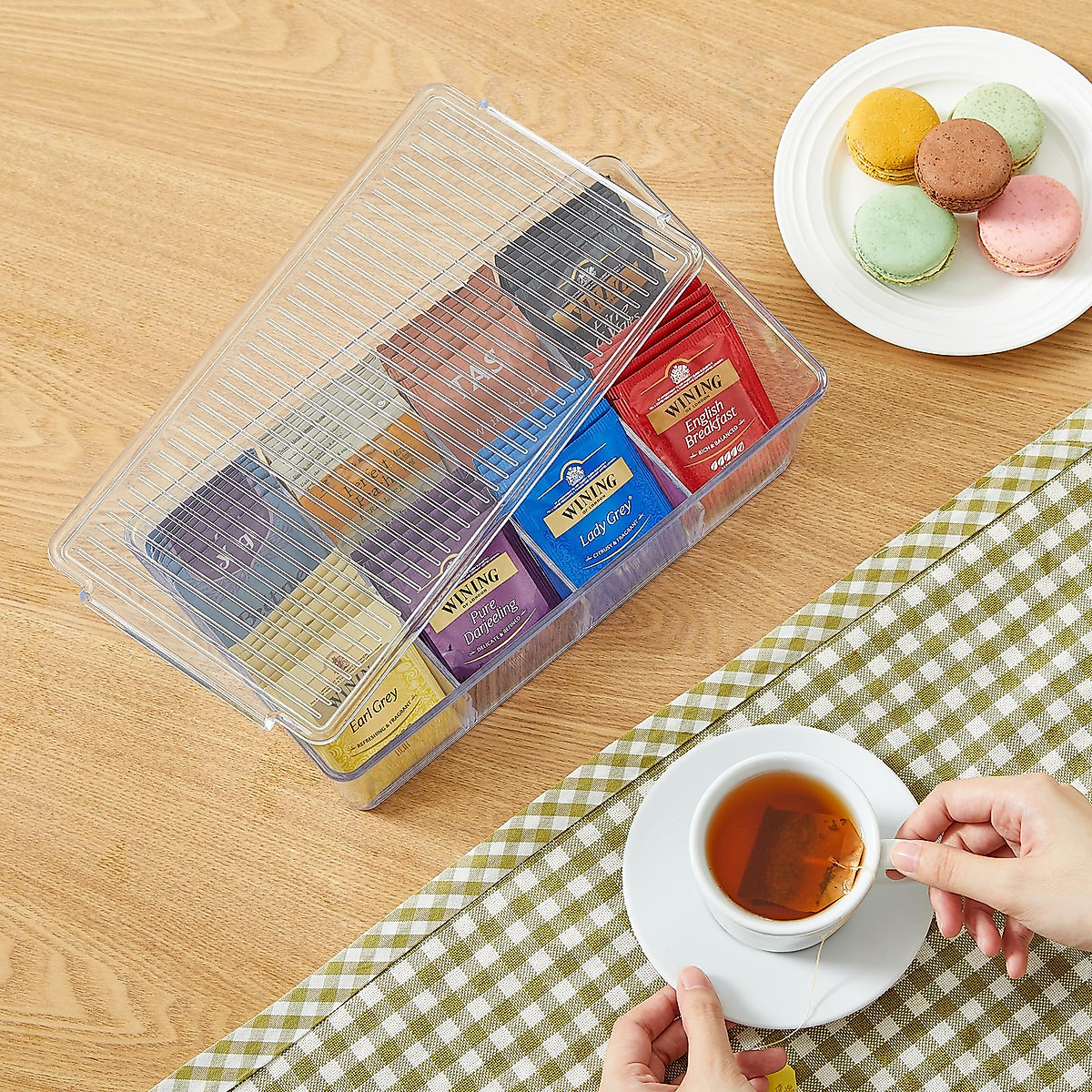 Lifewit 2 Pack Plastic Stackable Tea Bag Organizer, Divided Storage Bin Box for Kitchen Cabinets, Countertops, Pantry, Hold Coffee Pods, Sugar Packets, Condiments, 8 Sections