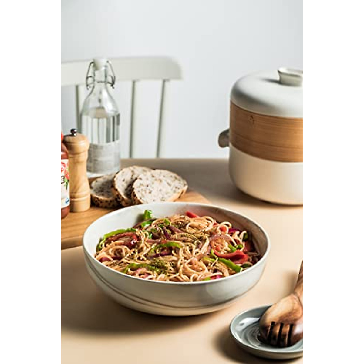 LAUCHUH 11 inch Large Serving Bowls, Salad Bowls Pocerlain Serving Dishes for Entertaining, 3.2 Quarts Large Stackable Bowl Set of 2 for Pasta, Fruit, Snack,Brown