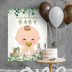 Faccito Pin The Pacifier on The Baby Party Games Sage Green Baby Shower Decorations Pin Pacifier on Baby Game with 24 Pacifier Stickers Game Blindfold for Baby Shower Birthday Party Supplies(Fair)