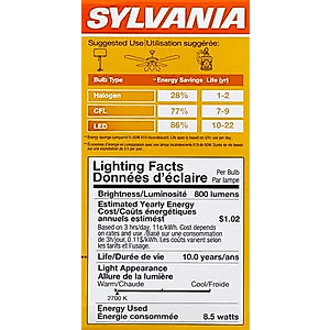 SYLVANIA LED A19 Light Bulb, 60W Equivalent Efficient 8.5W Medium Base, 2700K Soft White, 4 pack