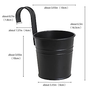 XZJMY 5 Pcs Hanging Flower Pots Metal Iron Bucket Planter Pot Metal Bucket Flower Holder with Hook Indoor Outdoor Decor for Railing Fence Balcony Garden (Black)