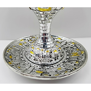 Silver Plated KIDDUSH CUP with Matching Tray Jewish Shabbat Set Jerusalem Of Gold Judaica Gift Large