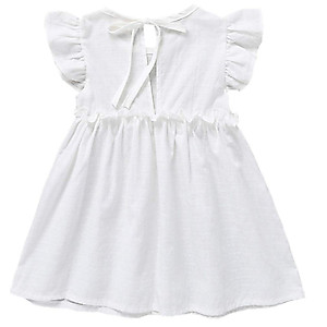 Niyage Baby Toddler Girls Cotton Flutter Sleeve Pleated Tunic Dress Swing Casual Playwear White 90