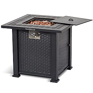 28 Inch Propane Fire Pit Table, PioneerWorks 50000BTU Rectangle Fire Table with Cover, Sturdy Steel and Iron Fence Surface, CSA Safety Certified, Companion for Your Garden Black