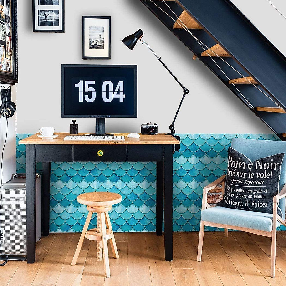 Taogift Self Adhesive Vinyl Decorative Mermaid Scale Shelf Liner Dresser Drawer Cabinets Liner Furniture Wall Paper Sticker Peel and Stick Mermaid Scale Wallpaper Removable (2, 11x11Inches)