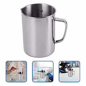 Hemobllo Stainless Steel Beaker, Lab Graduated Beaker with Handle Chemistry Lab Cups Scientific Laboratory Supplies for Liquids Solids (1000ml)