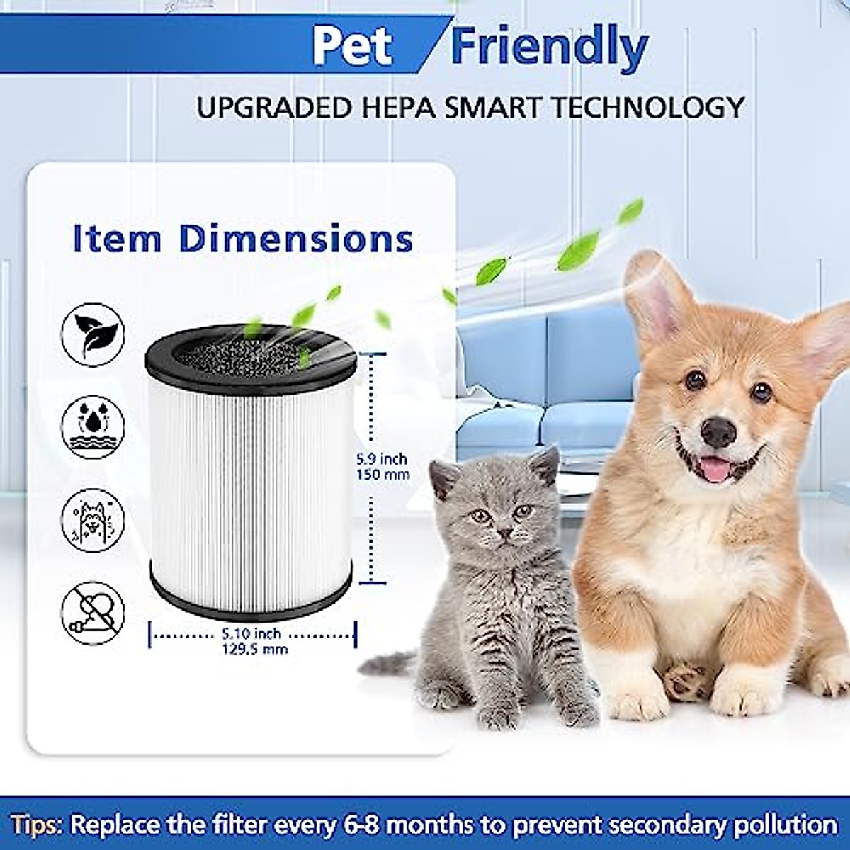 KJ80 Replacement Filter Compatible with Druiap KJ80 Air Purifier, 360° Rotating 3-in-1 Filter of H13 True HEPA Filter, Activated Carbon and Pre-filter, Compared to part# AF3080, 2 Pack(NOT FOR KJ150)