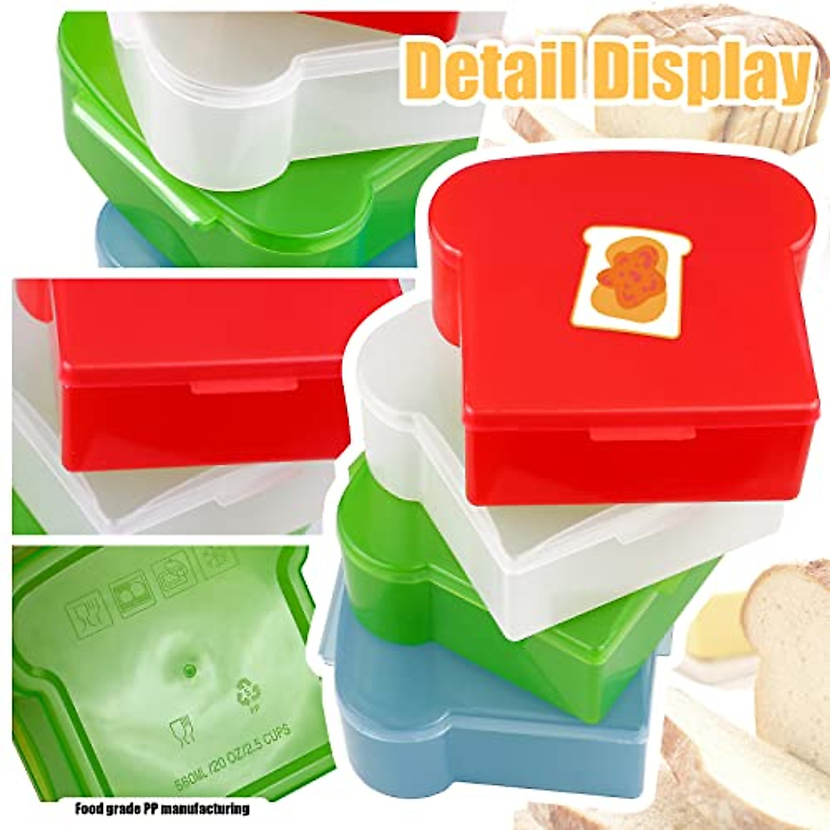 GothaBach 4 Pcs Toast Shape Sandwich Box, Toast Fresh-keeping Container, Food Storage Sandwich Containers for Lunch Prep(4 Colors)