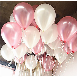 AnnoDeel 50 pcs 12inch Pink and White Balloons, Pearl Latex Balloons for Girl Birthday Party Wedding Decorations Romantic Party