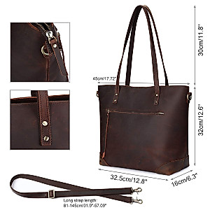 S-ZONE Vintage Genuine Leather Totes for Women Purse Handbag with Anti-thief Backpack Large