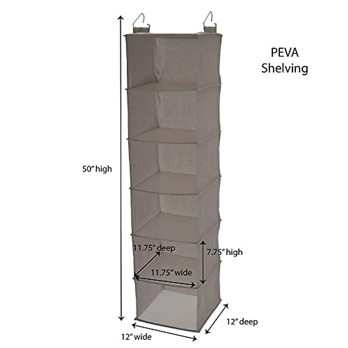 Household Essentials 6 Shelf Hanging Closet Organizer, Light Grey