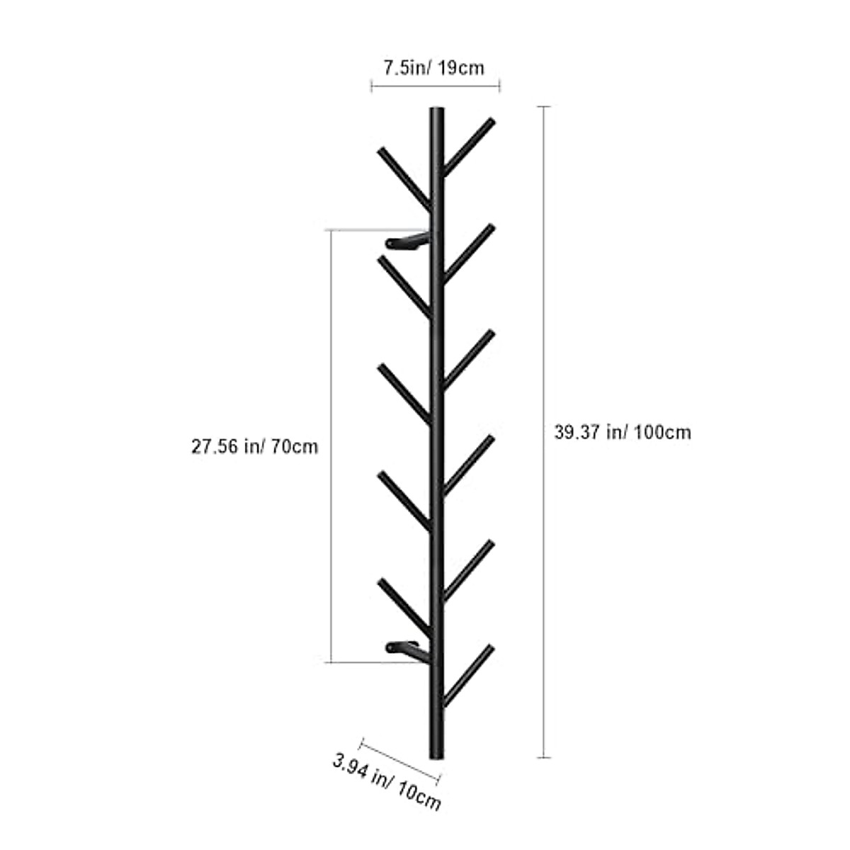 RRG Wall Mount Coat Rack 39.37 Inch, Metal Vertical Hat Rack for Wall, Modern Modern Tree Branch for Coats, Scarves, Hats, Jackets, Bags, Entryway Bedroom