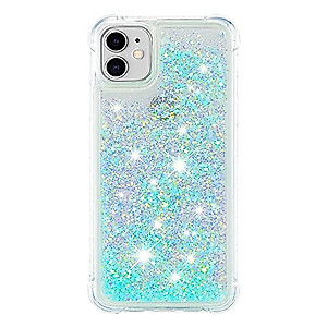 Phone Case Cover Glitter Case Compatible with iPhone 11 Case Compatible with Women Girls Girly Sparkle Liquid Luxury Floating Quicksand Transparent Soft TPU Phone Case Bags Sleeves (Color : Light blu