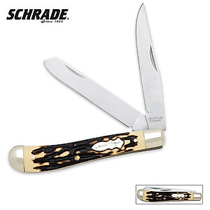 Uncle Henry 285UH Pro Trapper Traditional 2 Blade Folding Pocket Knife with High Carbon S.S. Blades, Nickel Silver Bolsters, and Convenient Size for EDC, Whittling, Camping, Hunting, and Outdoors