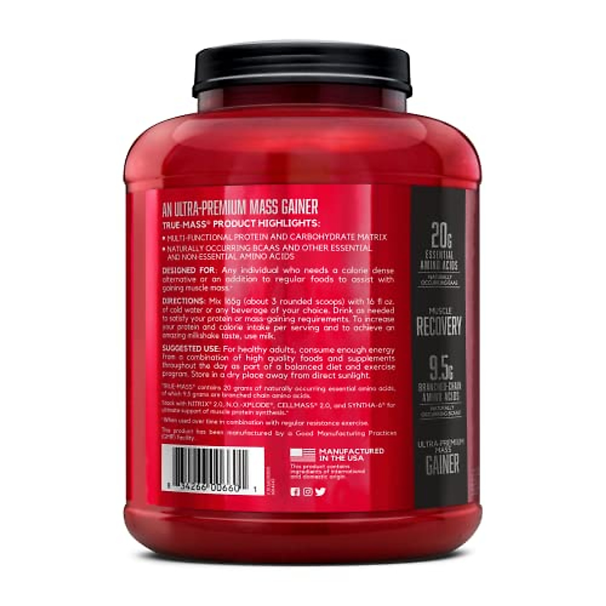 BSN TRUE-MASS Weight Gainer, Muscle Mass Gainer Protein Powder, Vanilla Ice Cream, 5.82 Pound