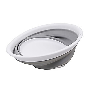 SAMMART 5.5L (1.45 Gallon) Collapsible Tub - Foldable Dish Tub - Portable Washing Basin - Space Saving Plastic Washtub (White/Grey, 1)