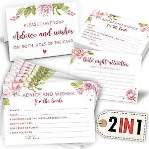 STOFINITY Marriage Advice For The Bride Cards - 50 Pcs Wedding Advice And Wishes Cards For Floral Bridal Shower Decorations, Advice Cards For Bridal Shower Party Decor