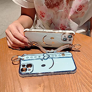 Hosgor iPhone 13 Pro Max Case for Women, Bling Glitter Plating Cover with Strap & Camera Lens Protection Soft TPU Shockproof Bumper Phone Case for iPhone 13 Pro Max 5G 6.7inch (Blue)