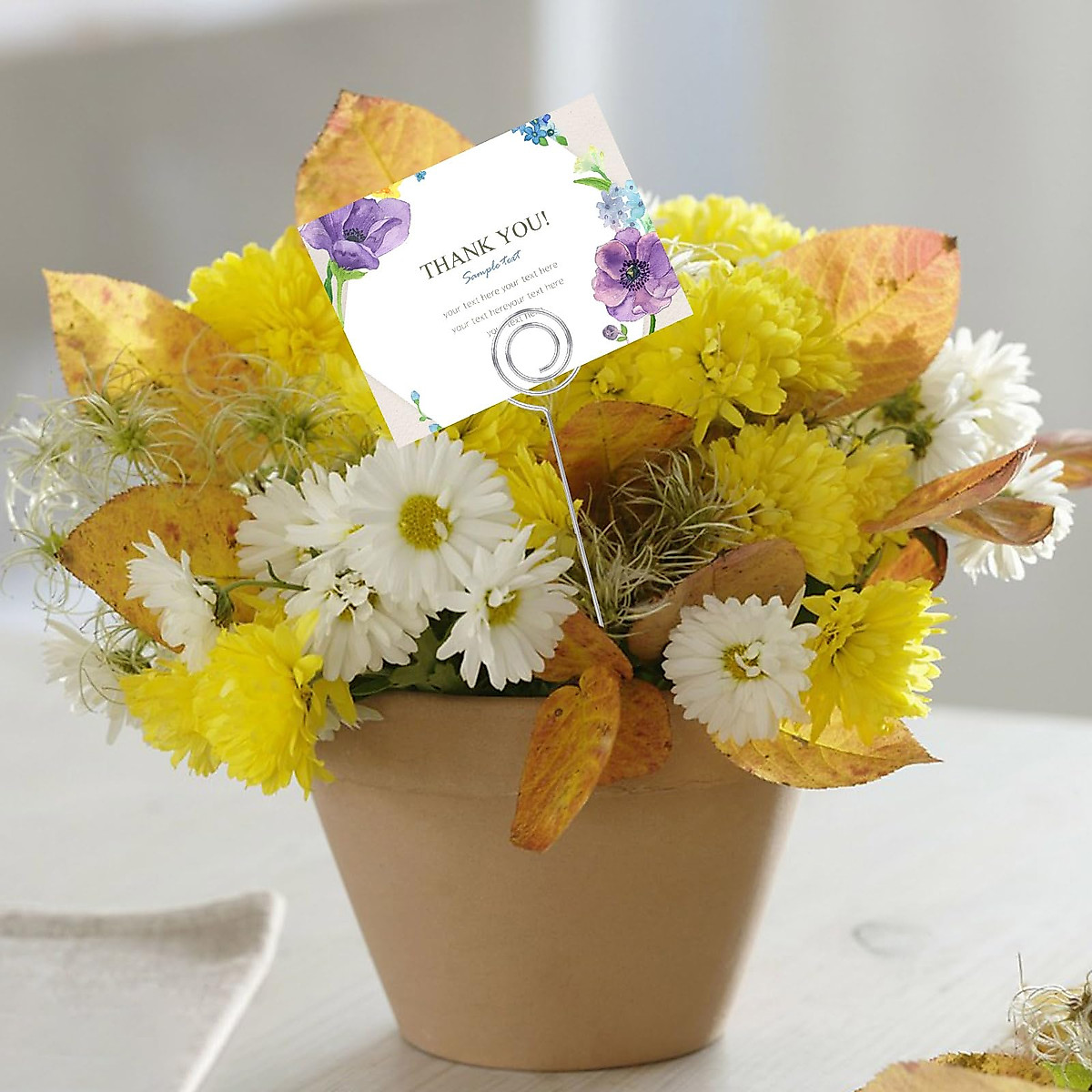 50Pcs Floral Picks, Floral Card Holder Pick Stick Wire Clip Place, Stand Card Holders Photo Clip Holder Picture Holders, Silver Round Floral Picks Stick Clip, Picture Note Clip Holder(12 cm/4.7inch)