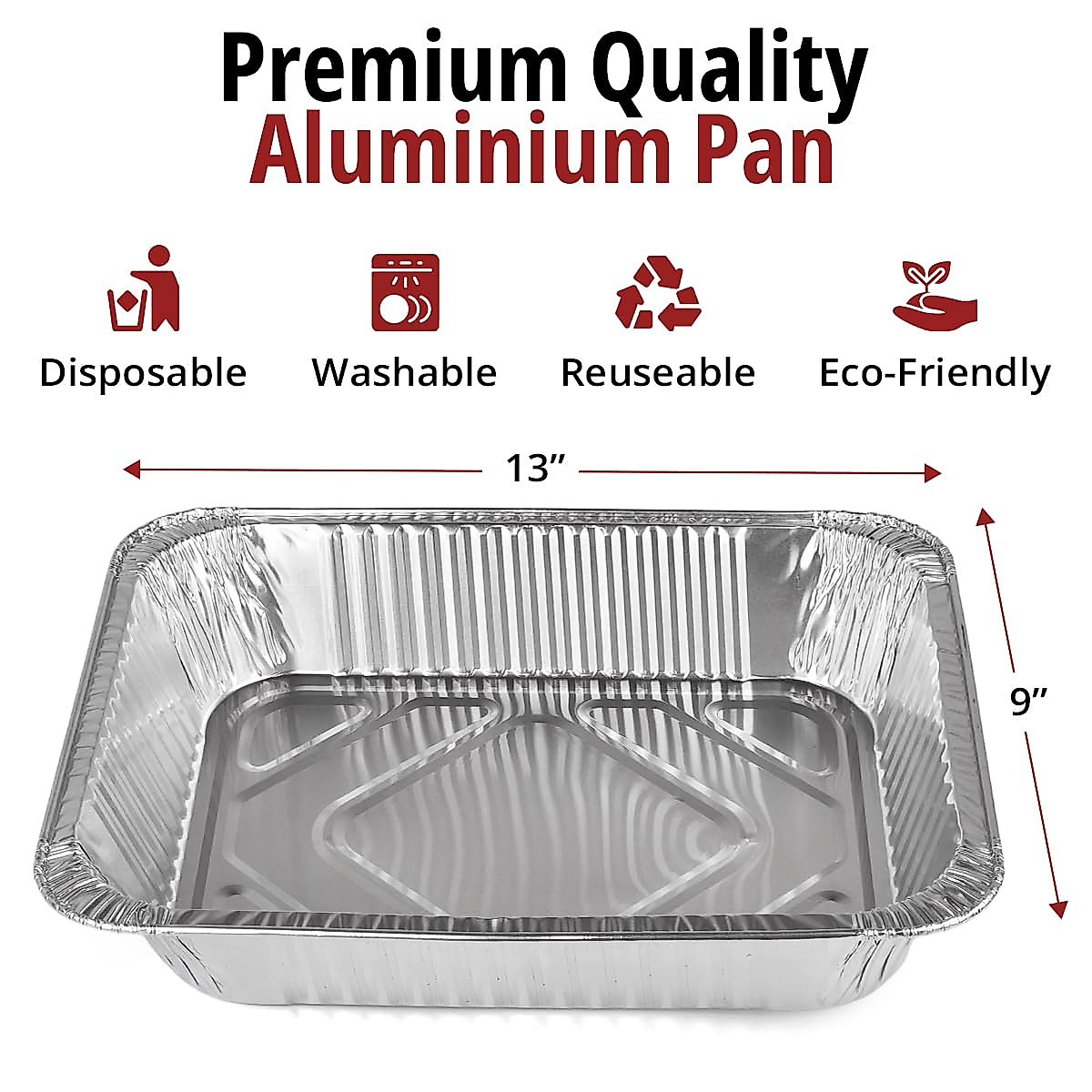 COMFICOVE Aluminum Pans Disposable Half Size (30 Pack), 9x13 Steam Foil Deep Pans for, Prepping, Roasting, Food, Storing, Heating, Cooking, Chafers, Catering, BBQ Grilling,