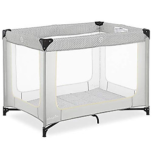 Dream On Me Zoom Portable Playard in Light Grey, Lightweight, Packable and Easy Setup Baby Playard, Breathable Mesh Sides and Soft Fabric - Comes with a Removable Padded Mat