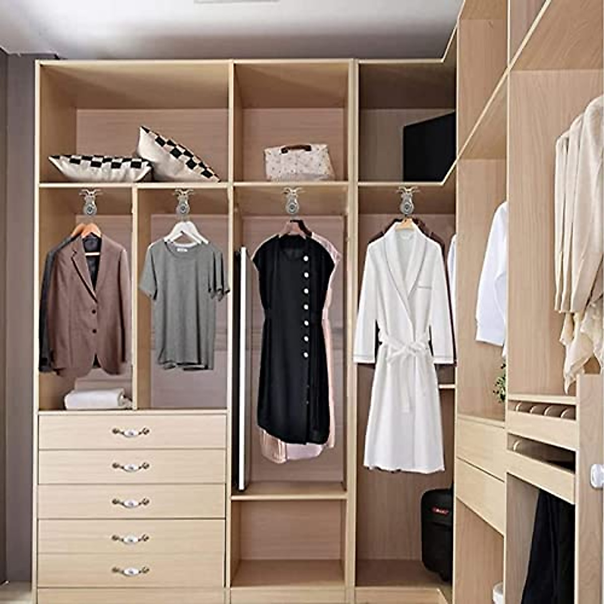 SYTH Retractable Metal Closet Valet Rod, Closet Pull Out Rod Wardrobe Hanger Rack Bar, Heavy Duty Extendable Valet Rod Clothing Mount Top Mount, with Screws,5 Pcs Pants Rack