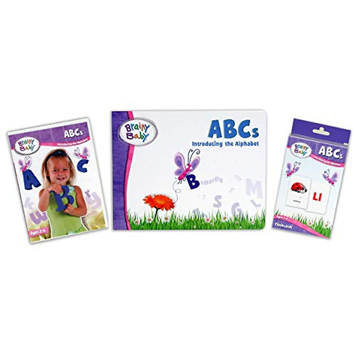Brainy Baby ABCs Introducing the Alphabet A to Z Deluxe Edition - DVD, Board Book and Flashcards: Set of 3