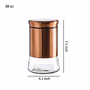 Whole Housewares | Glass Canisters | Spice Jars | Bronze Cover and Lid | Set of 3 Canisters for Kitchen Organization | Food Storage containers (28/38/50oz)