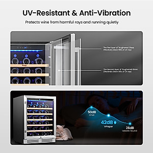 Yeego Wine Fridge Cooler - 24 Inch Wine Fridge Hold 47 Bottles, 40-65°F Wine Refrigerator Glass Door, Built in, Freestanding Under Counter Fridge Lockable for Beer Soda Drink Home Bar Office