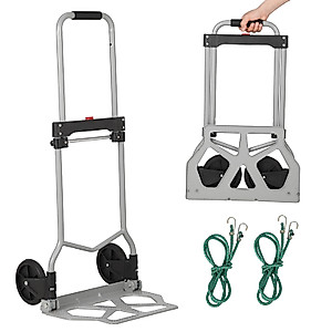 Folding Hand Truck Portable Foldable Dolly Cart, Lightweight Portable Folding Dolly Cart, 180lbs Capacity, with Bungee Cord, Silent Wheels, Telescoping Handle, Dual Bearings