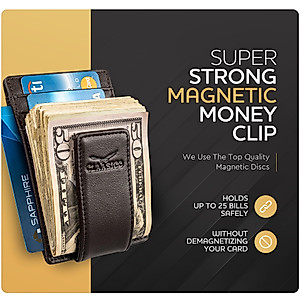 Money Clip Leather Wallet For Men Slim Front Pocket RFID Blocking with Super Strong Magnetic
