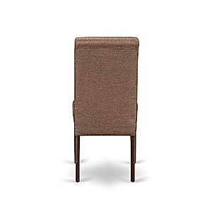 East West Furniture DMBA5-MAH-18 5 Piece Dining Room Furniture Set Includes a Round Dining Table with Dropleaf and 4 Brown Linen Linen Fabric Upholstered Chairs, 42x42 Inch, Mahogany