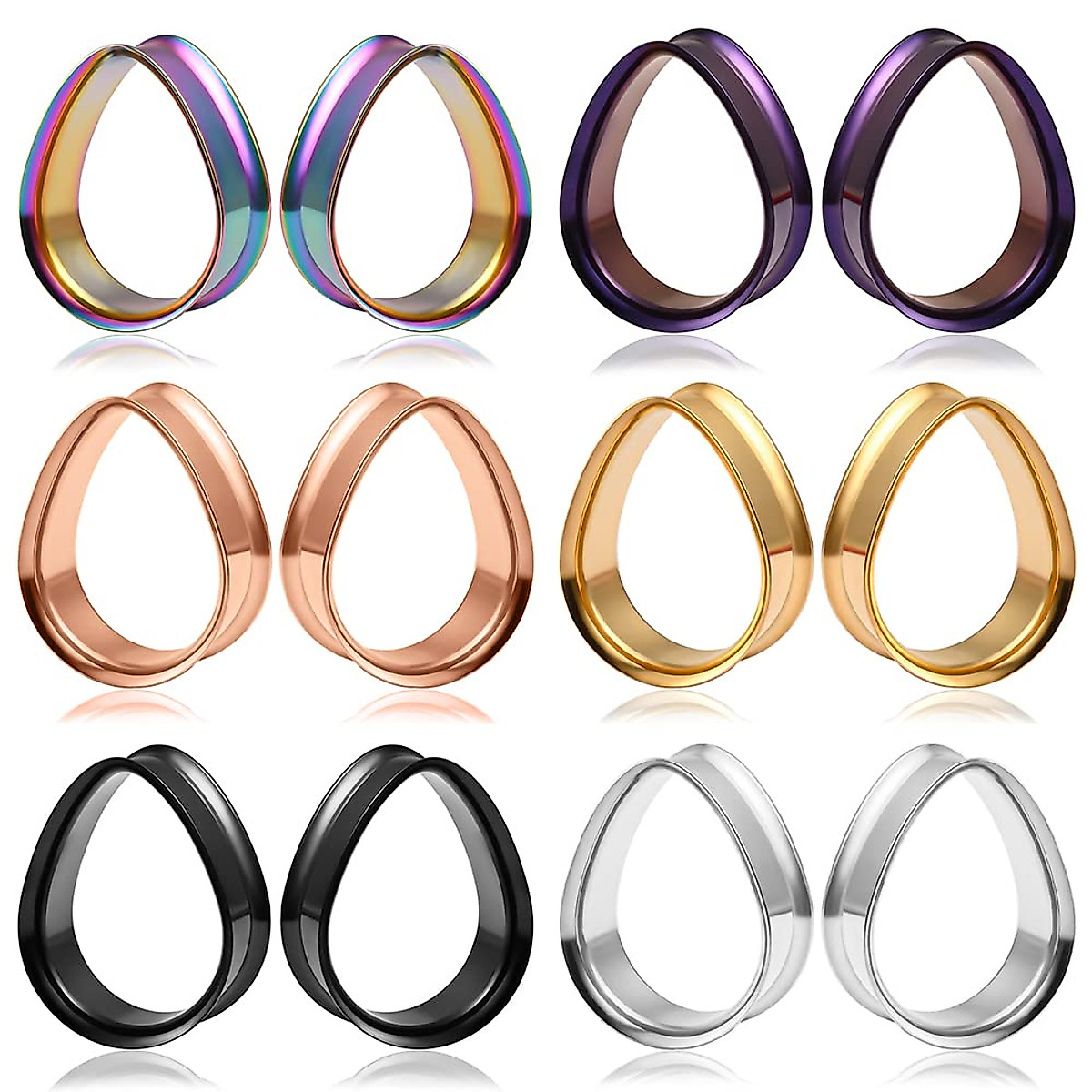 Maxbott 1 Pair 8-25mm Water Drop Design Stainless Steel Tunnels For Ears Gauges Plugs Stretchers Expander 0g-1" (22mm(7/8"), Purple)