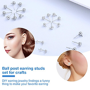 780 Pieces 3 Sizes Ball Post Earring Studs with Loop 4 mm 5 mm 6 mm Round Ball Earring Posts, Butterfly Earring Backs, Silicone Clear Earring Backs, Open Jump Rings for DIY Jewelry (Silver)
